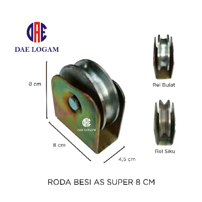 Jual Roda Besi Bubut As Super 8 Cm Rel Bulat (U) / Rel Siku (V ...