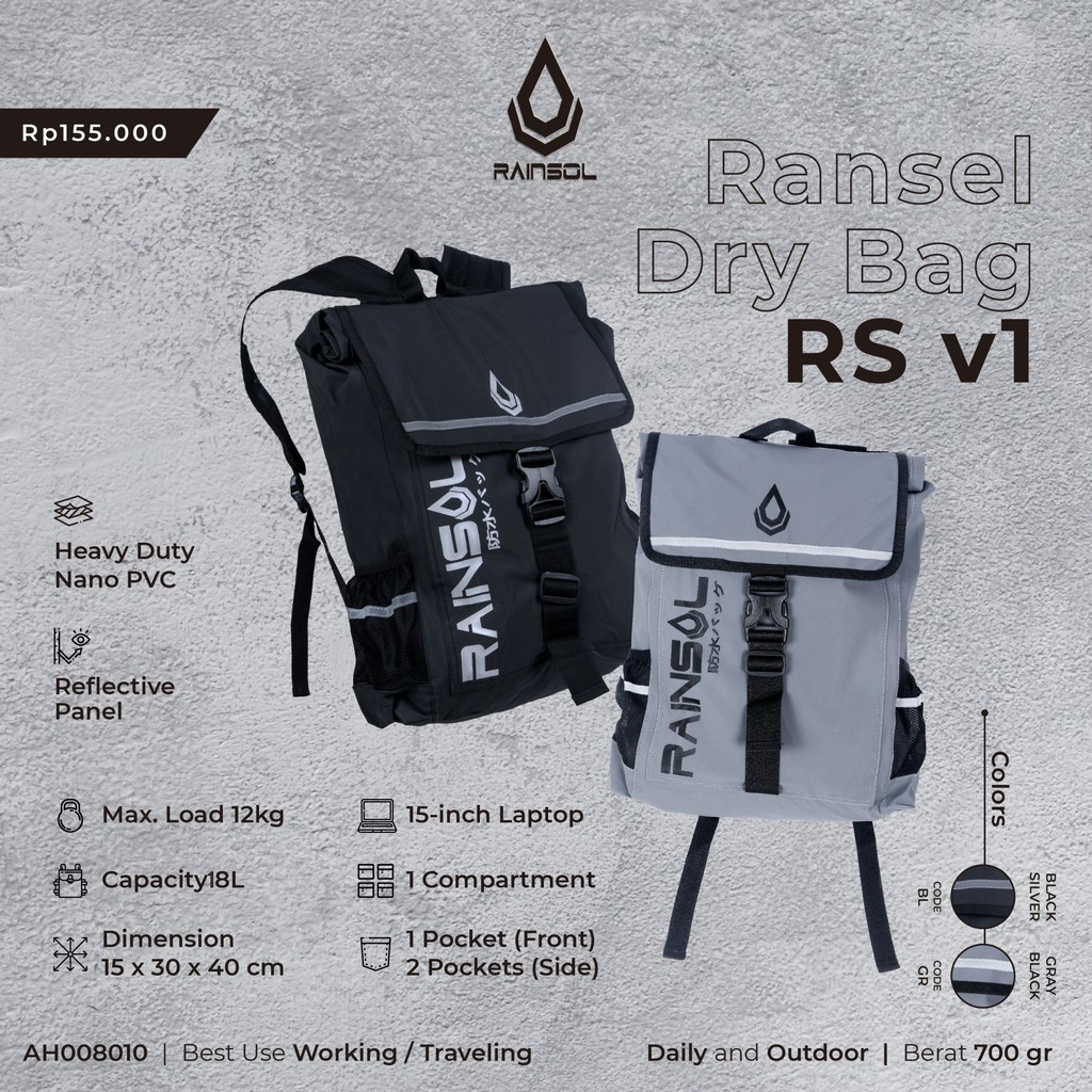 Jual Rainsol Dry Bag RSv1| Ransel | Backpack | Tas Punggung 100% ...