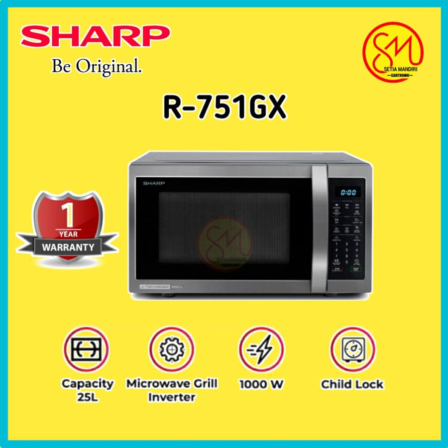 Jual SHARP R-751-GX (BS) Microwave Grill Inverter Oven 25 Liter Digital | Shopee Indonesia
