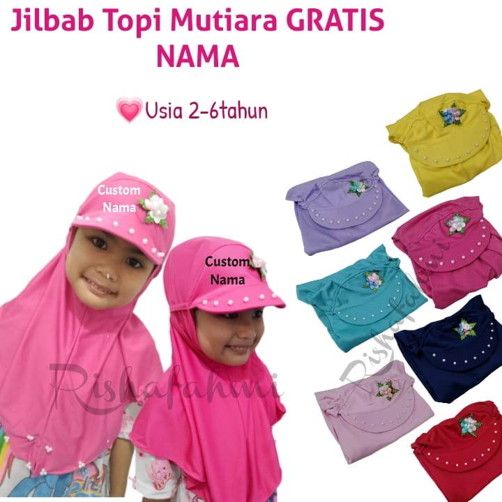 Jual JILBAB TOPI BUNGA BORDIR NAMA/JILBAB CUSTOM NAMA | Shopee Indonesia