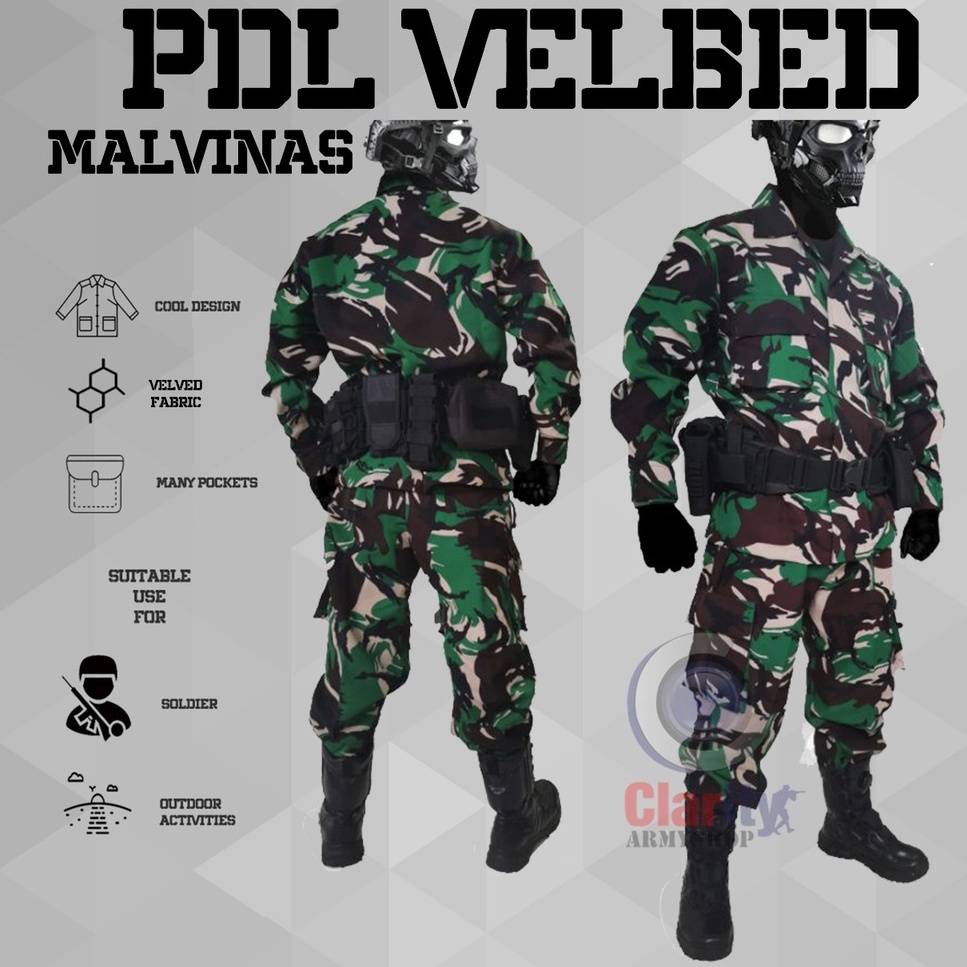 Jual SETELAN BAJU PDL MALVINAS VELBED/PDL TEMPUR VELBET/PDL LORENG TNI ...