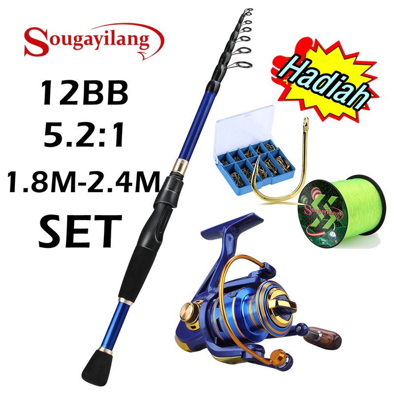 Jual Sougayilang Joran Pancing Set 1.8m 2.1m 2.4m Joran Dan 12BB 5.2:1 Reel Pancing Gulungan ...