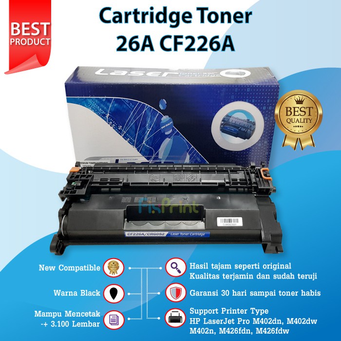 Jual Cartridge Toner Compatible HP 26A CF226A Tinta Printer M402dn ...