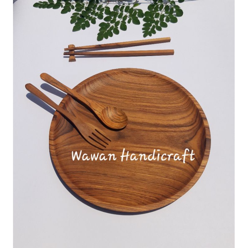 Jual piring kayu jati 20cm paket lengkap/piring makan/wooddeen plate ...