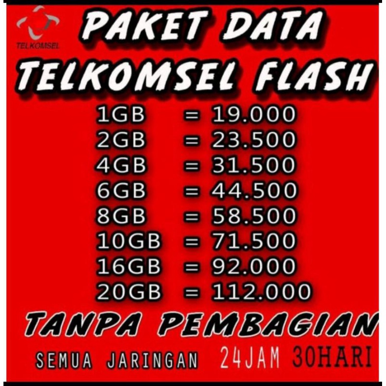 Jual PAKET DATA TELKOMSEL FULL FLASH (24JAM - 30HARI) | Shopee Indonesia