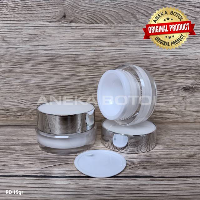 Jual POT ACRYLIC LUXURY 15 GRAM PUTIH LIST SILVER / POT CREAM IMPORT ...