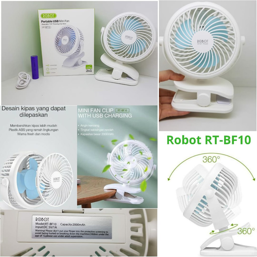 Jual ROBOT RT-BF10 Cleanable Rotating ClipBase Portable USB Mini Fan RTBF10 | Shopee Indonesia