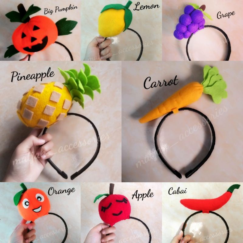 Jual Bando Buah Summer Unik Handmade Bando Sayur Labu Lemon Anggur ...