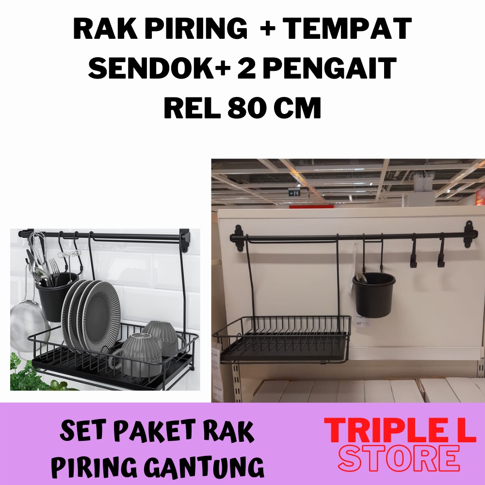 Jual Paket Rak Piring Gantung Dengan Rel 80 cm Tempat Sendok Dan 2 ...