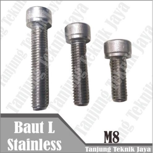 Jual 5 PCS Baut L stainless 8M 8mm / Stanlis / Stenlis / Baut LSS M8 SUS 304 DRAT HALUS P125 ...