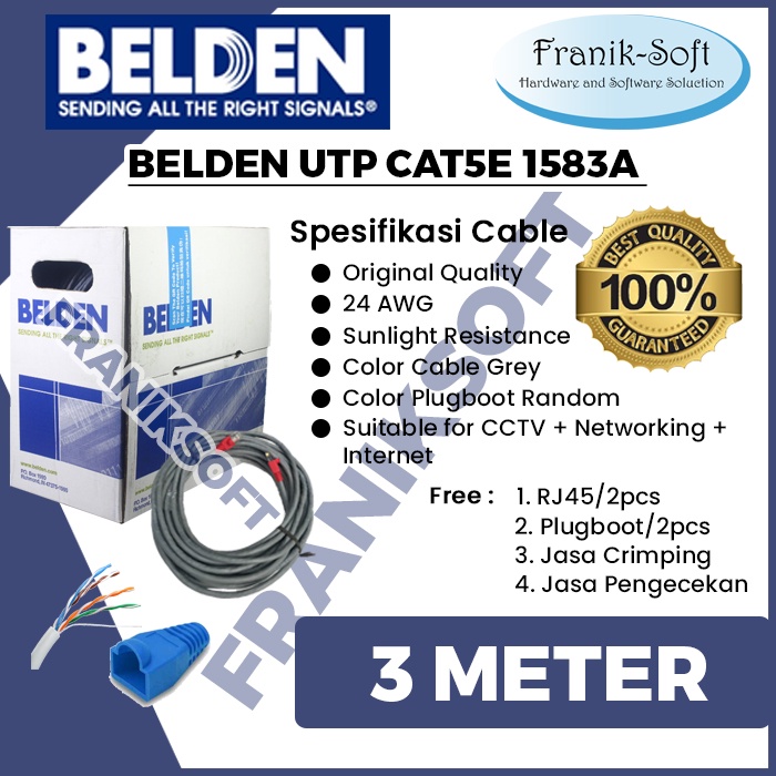 Jual Kabel LAN Belden 3M UTP Cat5E ORIGINAL USA 3 Meter Siap Pakai | Shopee Indonesia