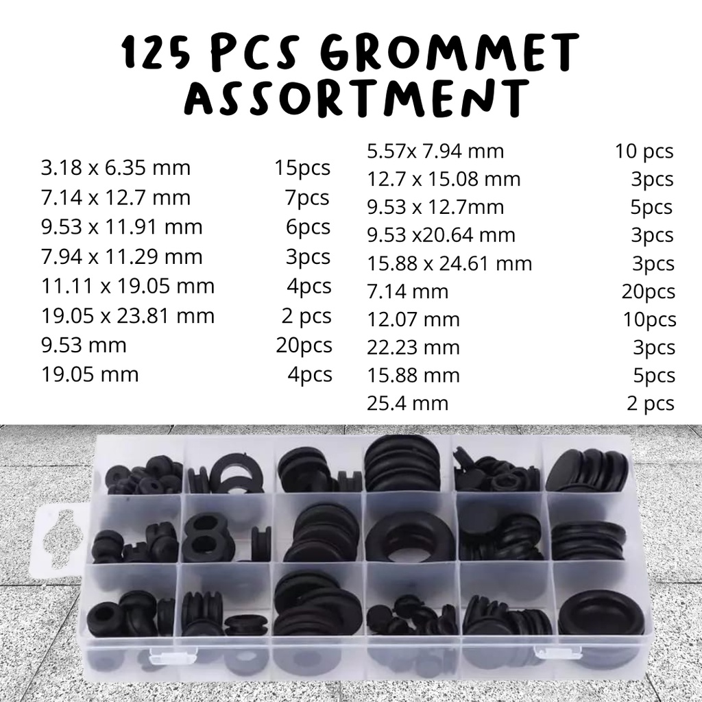 Jual Gromet Karet Gromet Selang karet grommet assortment set 125pcs | Shopee Indonesia
