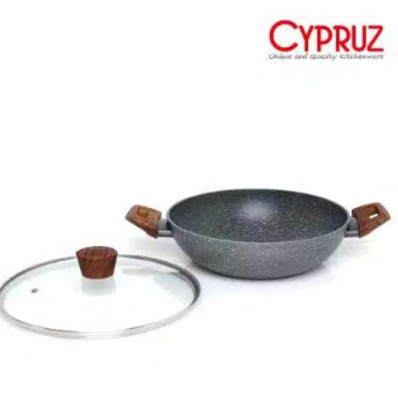 Jual Cypruz Wajan Kuali Induksi Keramik Marble Tutup kaca 30cm Kl-0650 ...