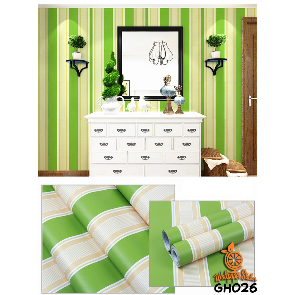 Jual Wallpaper Dinding Motif Salur Hijau - Stiker Dinding Wallstiker Premium Ukuran 45cm x 8m ...