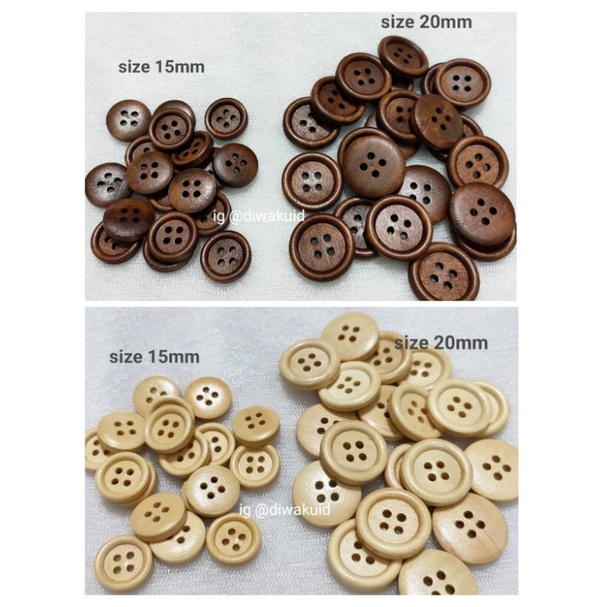 Jual 10biji kancing kayu polos 15mm 20mm 25mm | Shopee Indonesia
