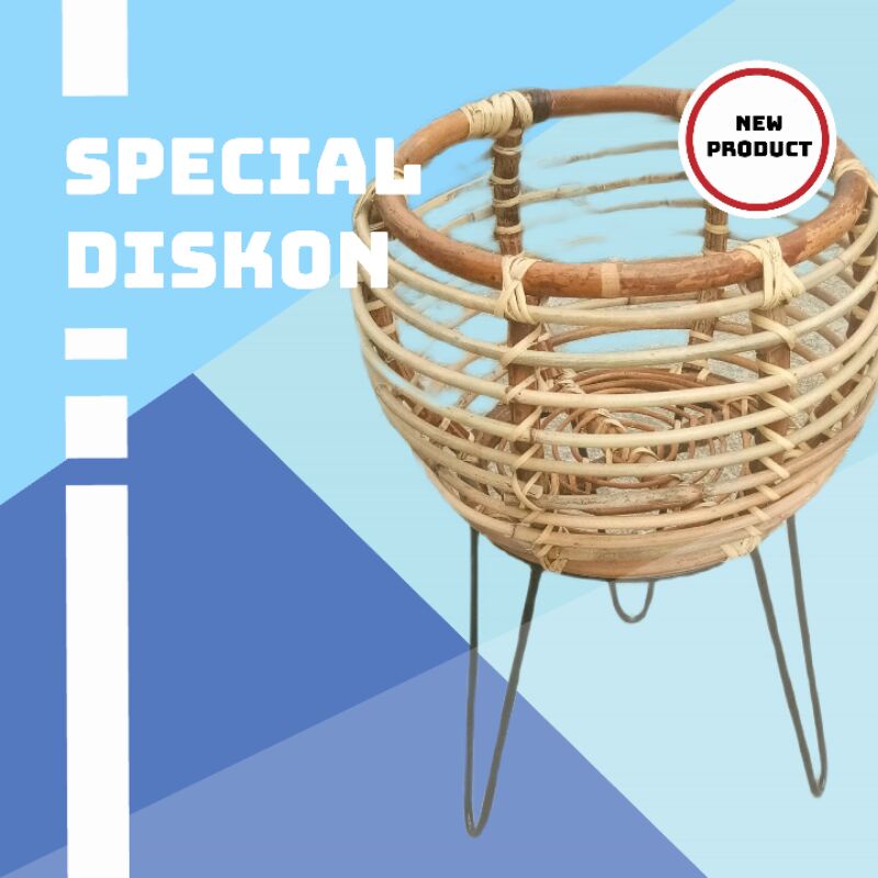 Jual standing planter rotan besi gentong/tempat bunga rotan/pasu bunga ...