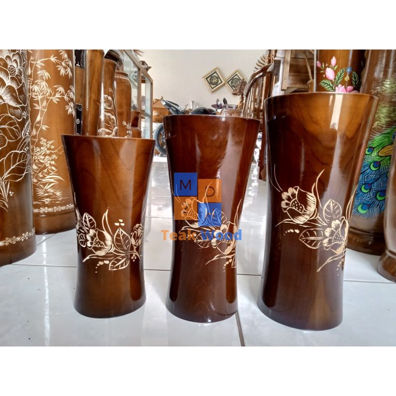 Jual PAKET MURAH! 1 SET ISI 3 VAS BUNGA KAYU JATI UKIR/CUKIT | Shopee ...