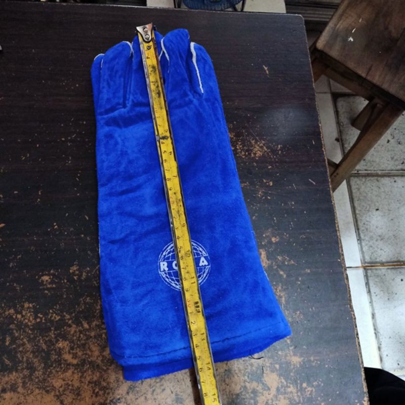 Jual Sarung Tangan Las Kulit 14inch ROHA Biru-Welding Leather Safety ...