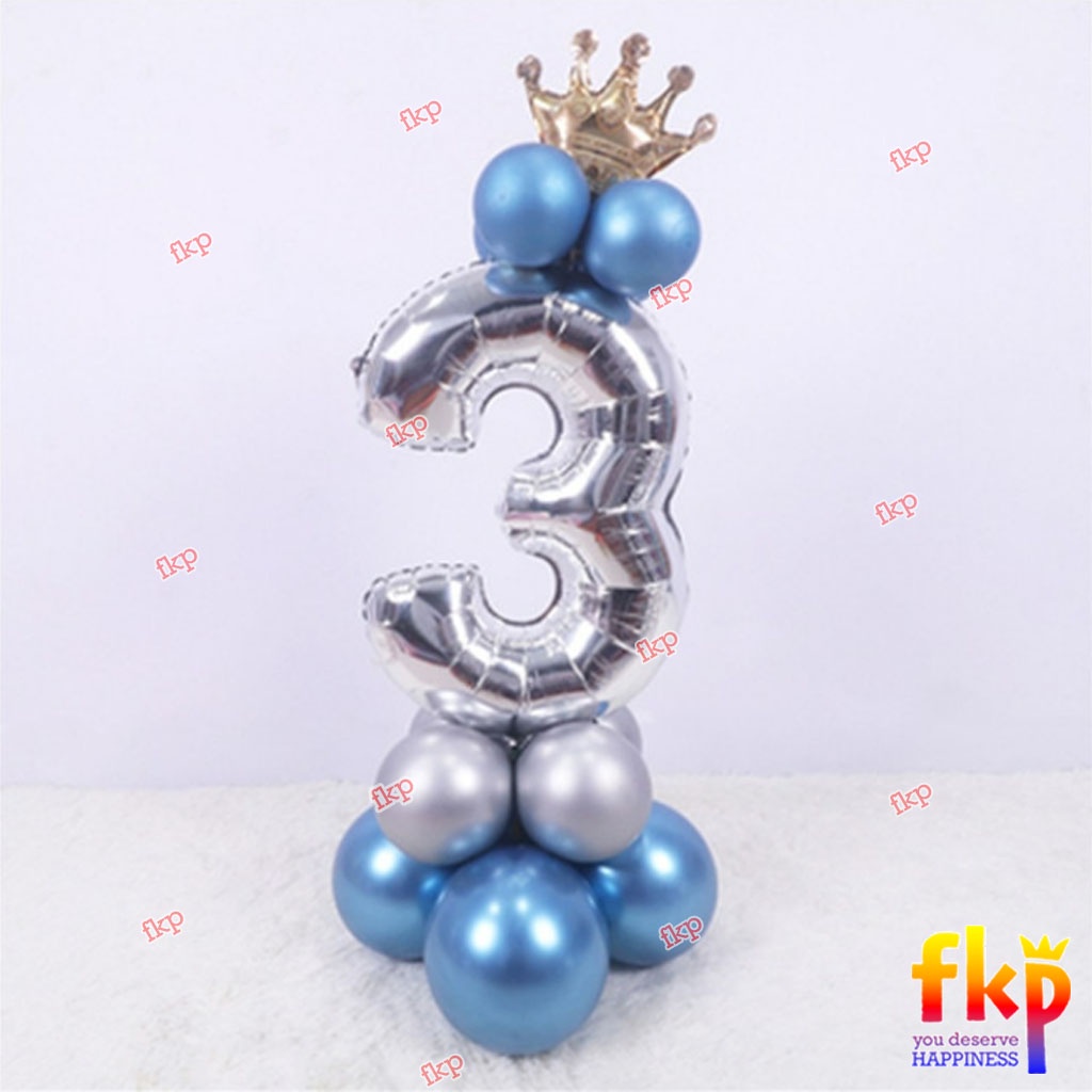 Jual FUN KIDS PARTY Balon Angka Berdiri Ulang Tahun Anak Silver Blue ...