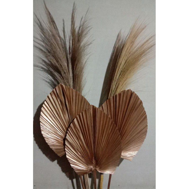Jual paket lengkap rustic daun palem gold /pampas bulu/ pampas rayung ...