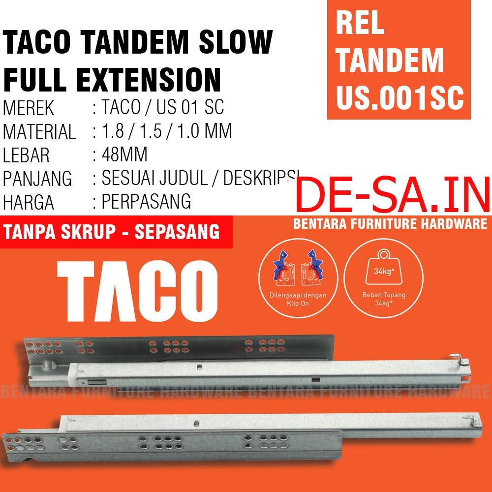 Jual 40 CM TACO REL TANDEM US-001 SC - Undermount Rel Laci Double Slow ...