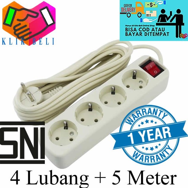 Jual Stop Kontak 4 Lubang + Panjang 5 Meter Colokan Cok Kabel Listrik SNI Sunfree | Shopee Indonesia