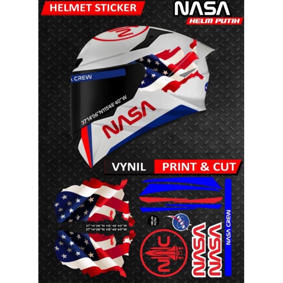 Jual stiker helm nasa sticker helm full face nasa print cutting ...