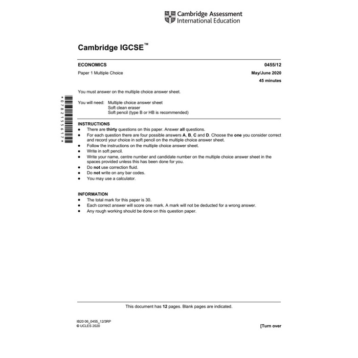 Jual IGCSE Economics 0455 MarchJuneNov past paper mark scheme 2016-2020 ...