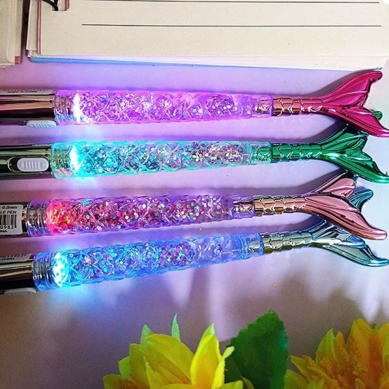 Jual Pulpen Lampu LED Ekor Mermaid / Pen Duyung - Dengan Air dan Gliter ...