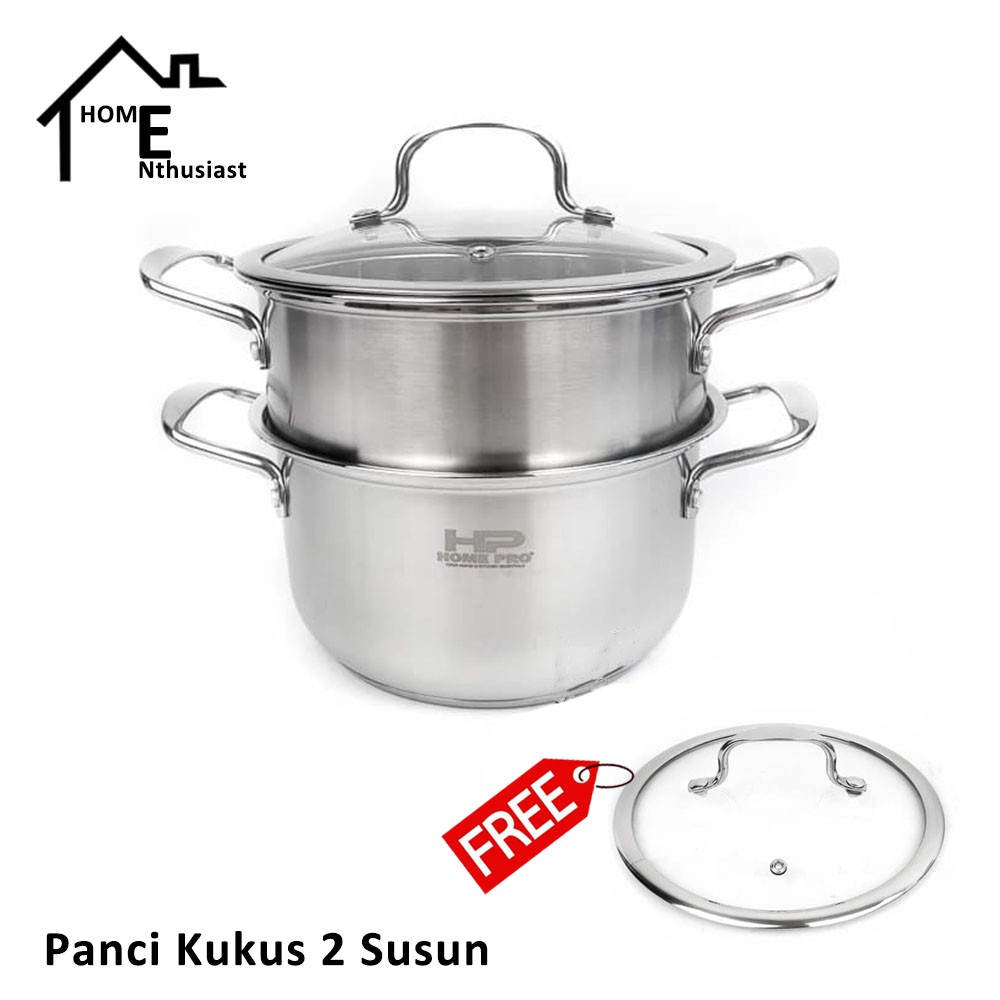 Jual Steamer Panci 2 Susun Kukus Bakpao Kue Ayam / Dandang Stainless Steel Premium [ 20cm 22cm ...