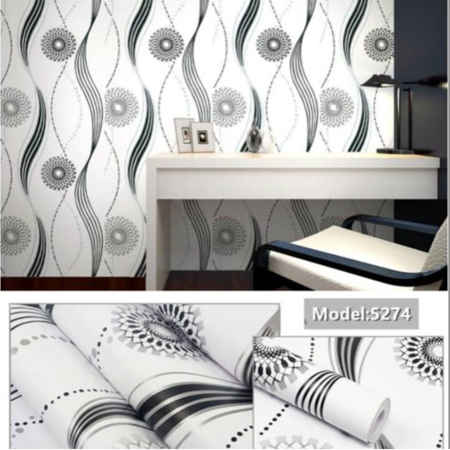 Jual WALLPAPER DINDING ukuran 45 cm x 10 M Motif Garis Hitam Putih Salur Stripe Polkadot ...