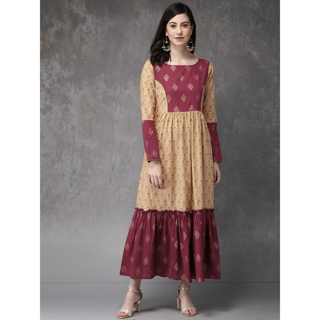 Jual Anouk Kurti Mustard & Maroon / Anarkali India / Baju India ...