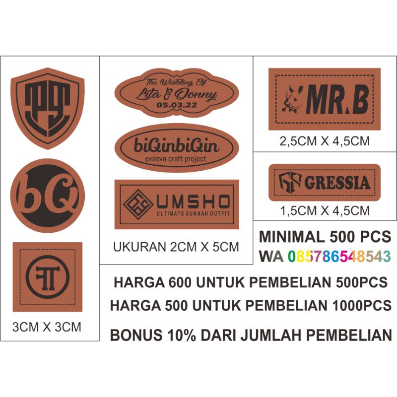 Jual Label kulit costum minimal 500pcs bonus 10% sablon+embos | Shopee ...