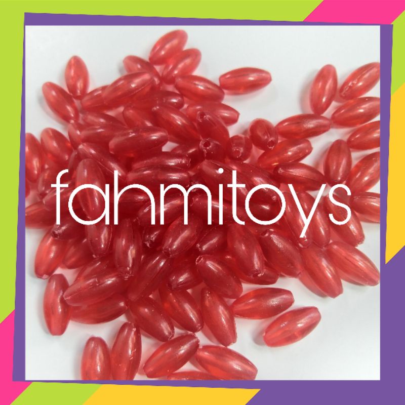 Jual mote bulat lonjong padi warna merah isi 50. manik pernak pernik ...