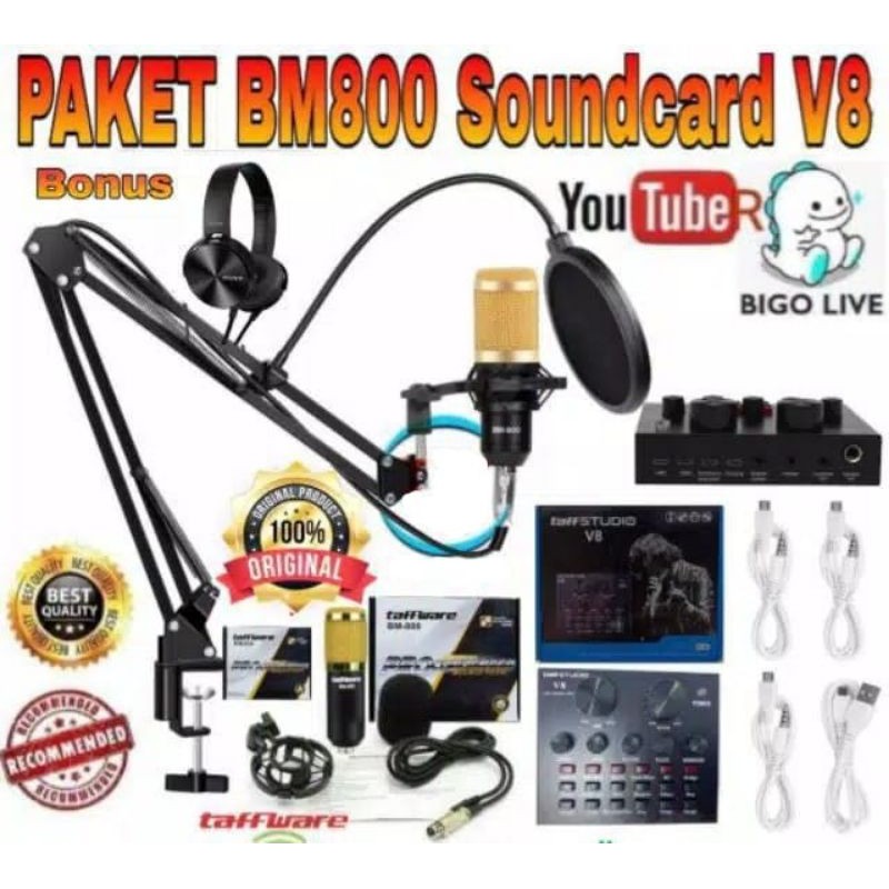 Jual PAKET KOMPLIT MIC BM800 Sound Card V8 Mixer V8 Stand Mic Pop Filter | Shopee Indonesia
