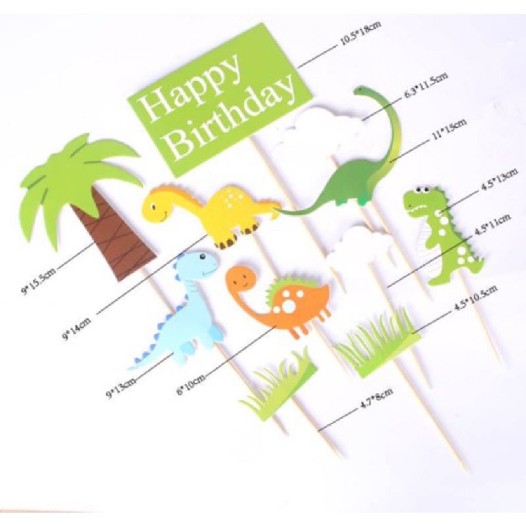 Jual Topper Kue Kertas Dinosaurus isi 11 pcs / Toppler Kue Ulang Tahun ...