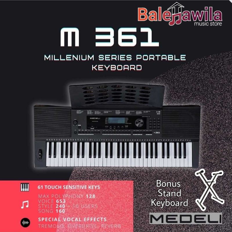 Jual Keyboard Medeli M361 M-361 M 361 Keyboard 61 Key ORIGINAL Bonus Stand keyboard | Shopee ...
