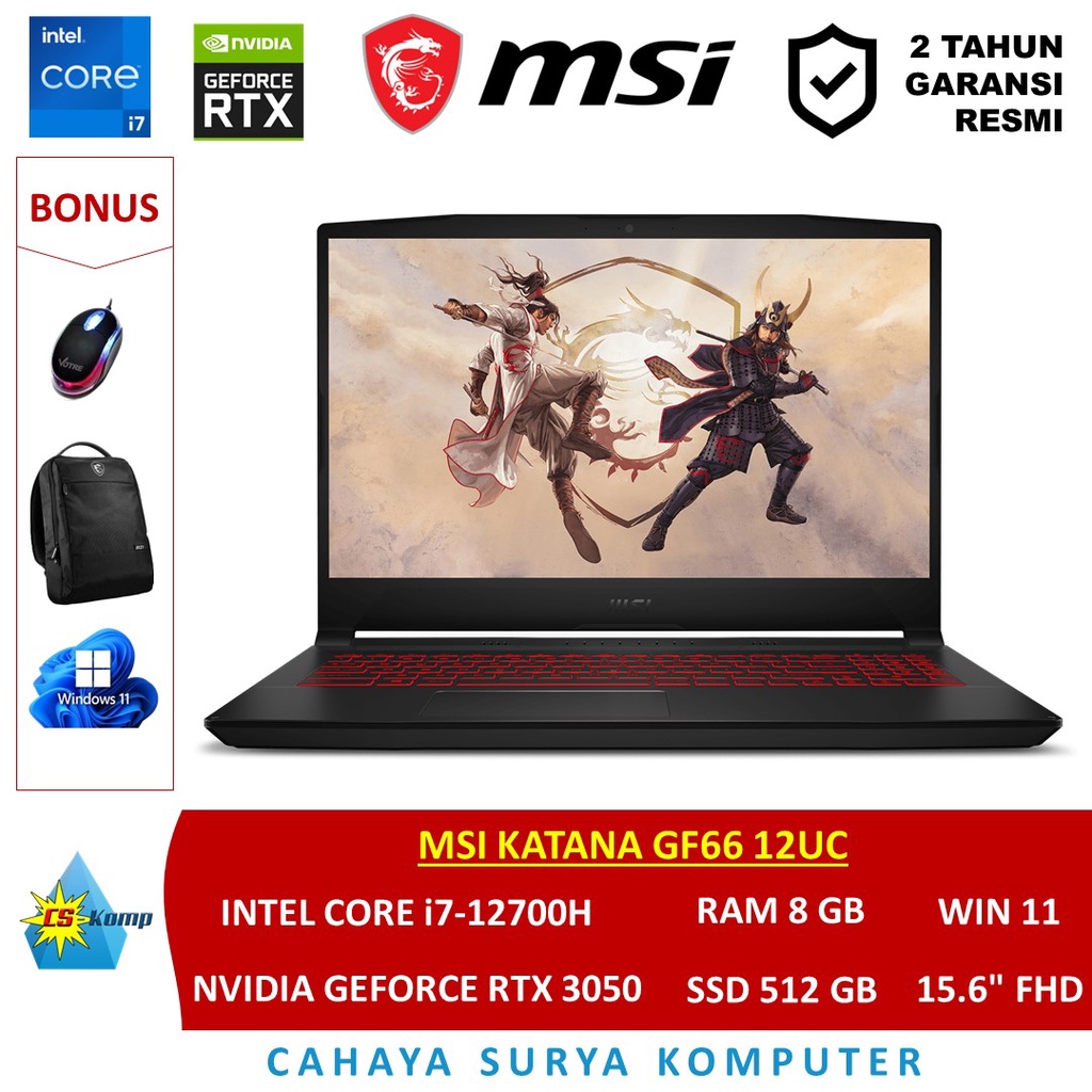 Jual MSI Katana GF66 12UC Intel Core i7-12700H RAM 8GB SSD 512GB RTX 3050 15.6" Win 11 Home ...