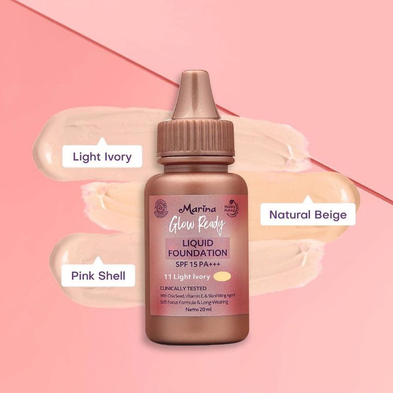 Jual Marina Glow Ready Liquid Fondation Spf 15 pa+++ 20ml | Shopee ...