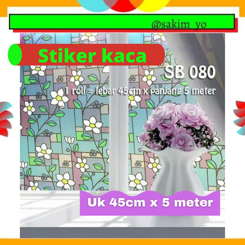 Jual SKM STIKER KACA UK 45CM X 5METER SB 080 MOTIF BUNGA PUTIH BIRU ...