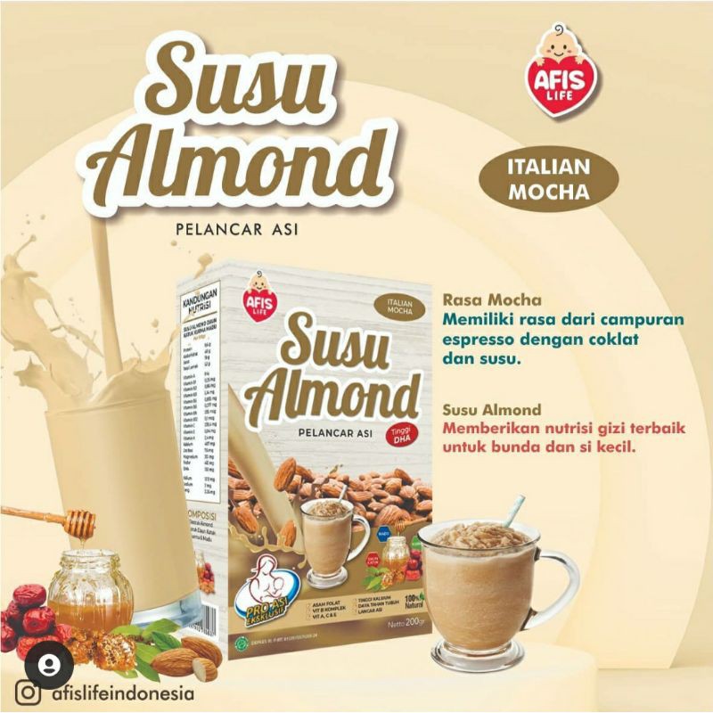 Jual Afis life susu Almond italian mocca 200 gr / pelancar Asi | Shopee ...