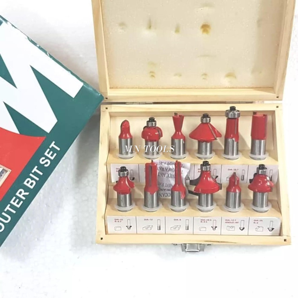 Jual Router Bit Set 12 Pcs - Mata Profil Set - Mata Trimmer Set 12 pcs ...