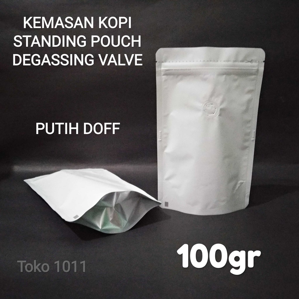 Jual kemasan kopi standing pouch putih 100gr + valve (isi 20pcs ...