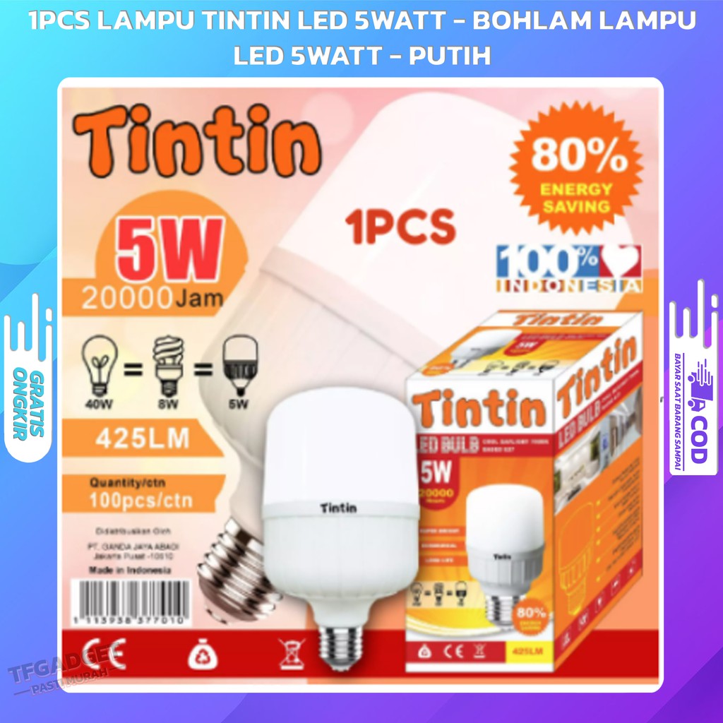 Jual Lampu LED Bohlam Tintin 5 Watt / 5 W Murah SNI Super Terang Hemat Energi / Lampu Murah ...