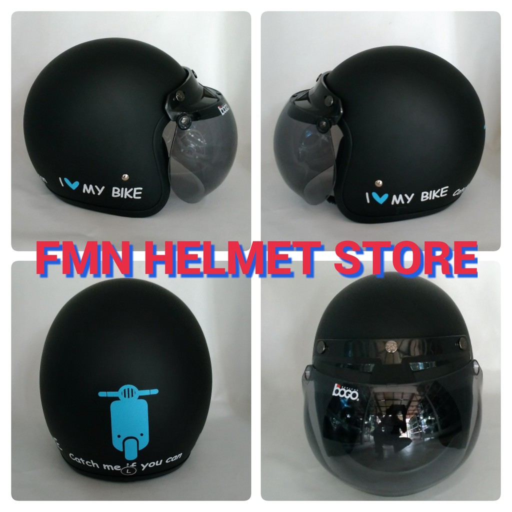 Jual Helm Ava Retro Kaca Bogo Motif Vespa I Love My Bike Hitam Doff ...