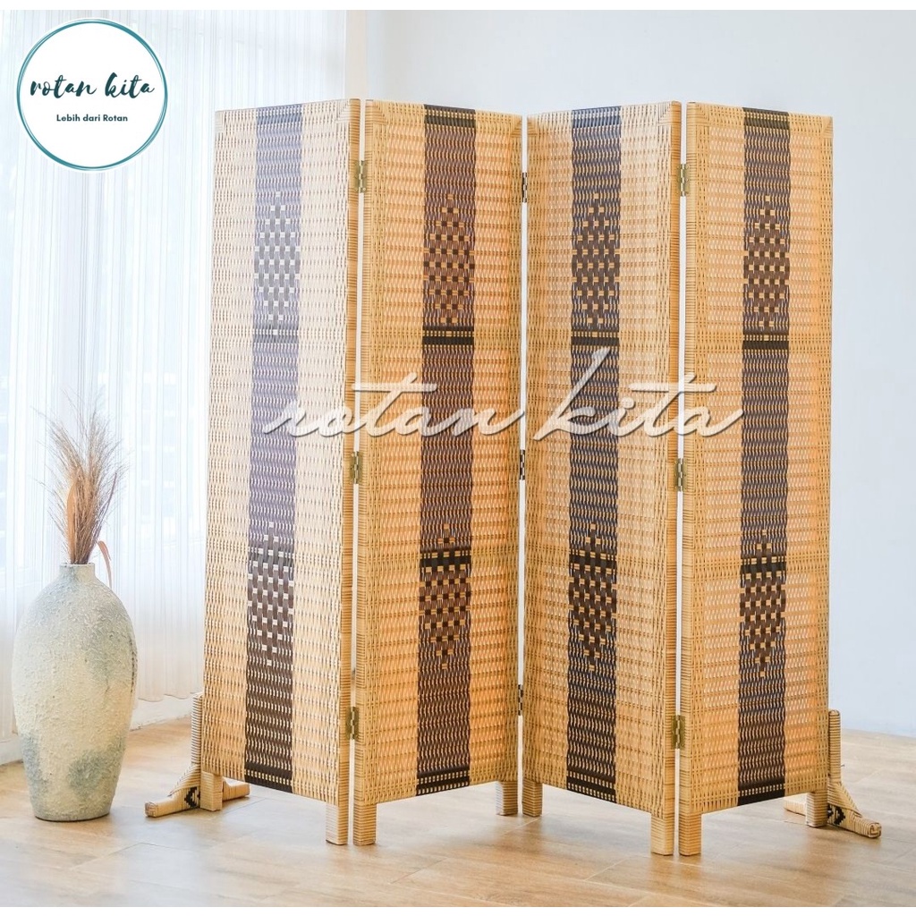 Jual Partisi Ruangan Rotan Sintetis Honey Cokelat 4 Panel | Shopee ...