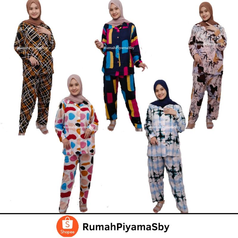 Jual PIYAMA ONE SET RAYON LD 116CM/ BAJU SETELAN JUMBO / LENGAN PANJANG ...