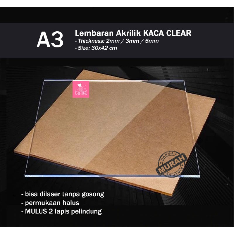 Jual CRAFTORY Acrylic Sheet CLEAR A3/Lembaran AKRILIK Kaca CLEAR-5mm ...