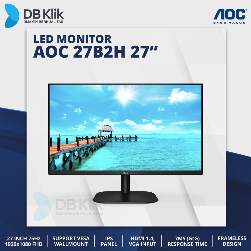 Jual LED Monitor AOC 27B2H 27 Inch IPS 75Hz Full HD HDMI VGA - AOC ...