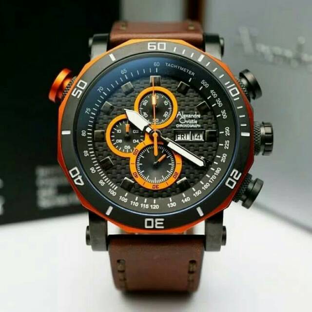 Jual ALEXANDRE CHRISTIE AC 6308 PRIA BLACK ORANGE LEATHER BROWN ...